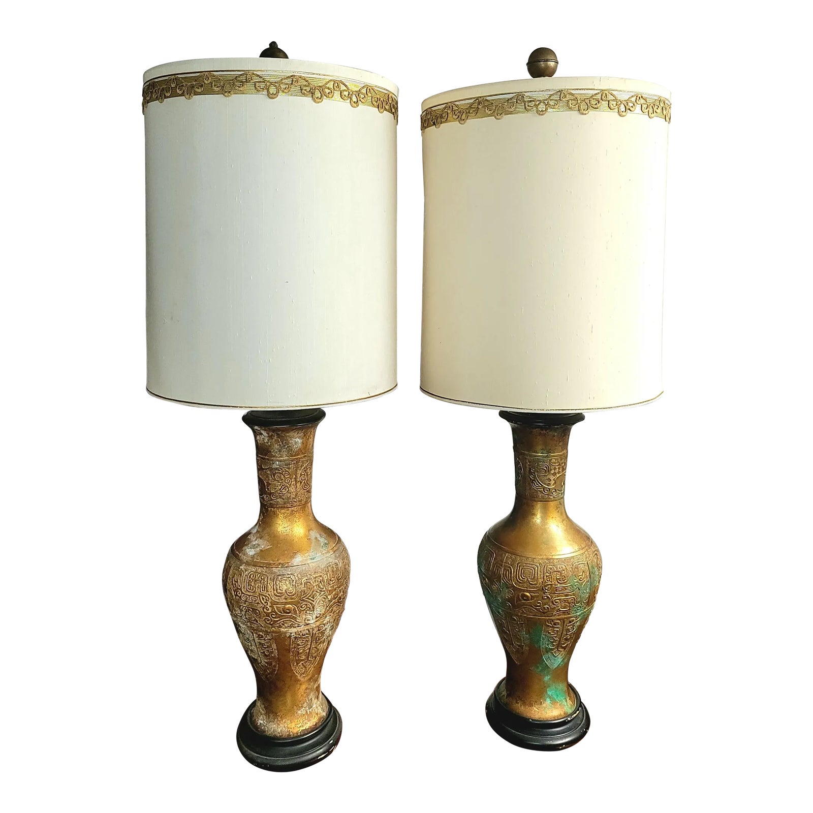 Vintage Pair of Mid 20th Century Norman Perry Verdigris Brass Asian ...