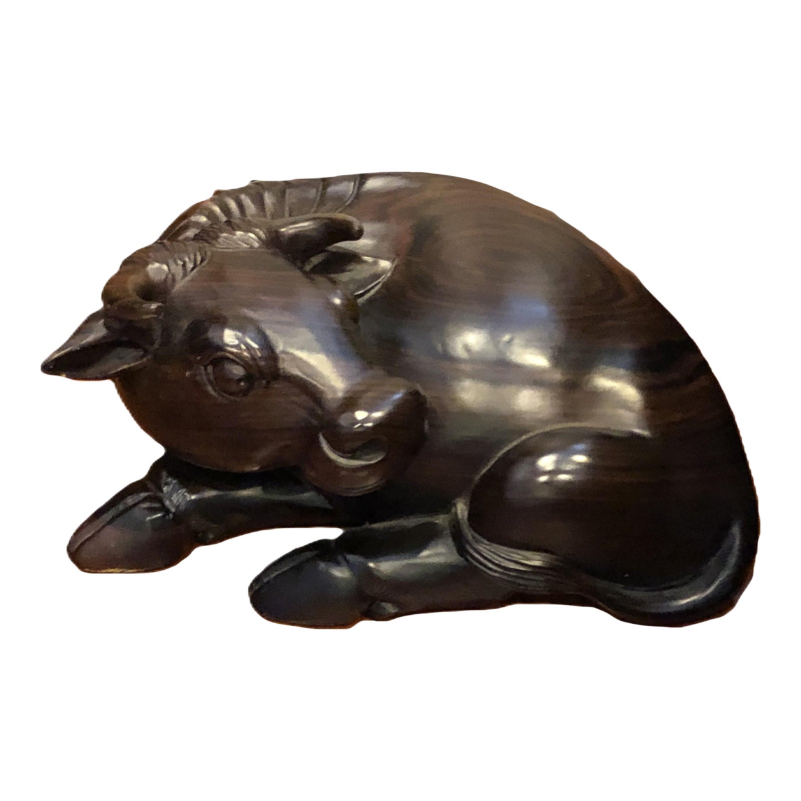 1990s Nativity Ox Cow Lying Carved Figure | Chairish