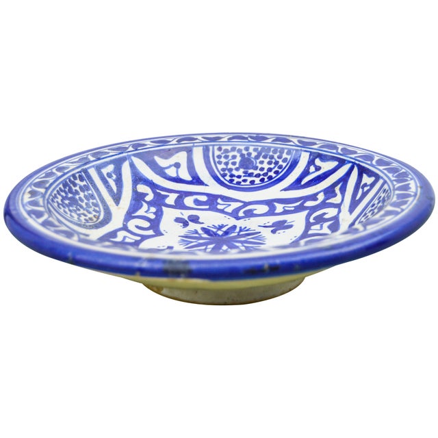 Early 20th Century Blue Moroccan Ceramic Plate | Chairish