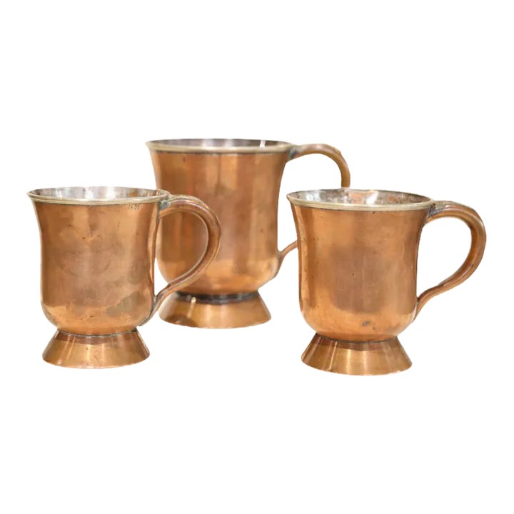 1850s Copper With Silver Tankards- Set of 3 | Chairish