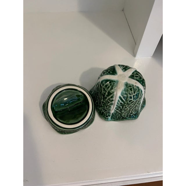Vintage Majolica Cabbage-Ware Lidded Bowl | Chairish
