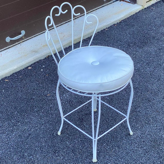 White Enameled Wrought Iron Decorative Vanity Stool | Chairish