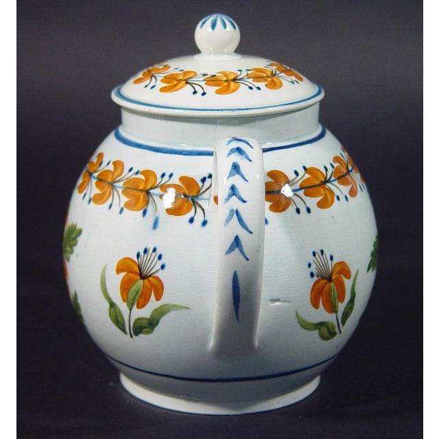 English Pottery Pearlware Teapot Decorated With Prattware Orange ...