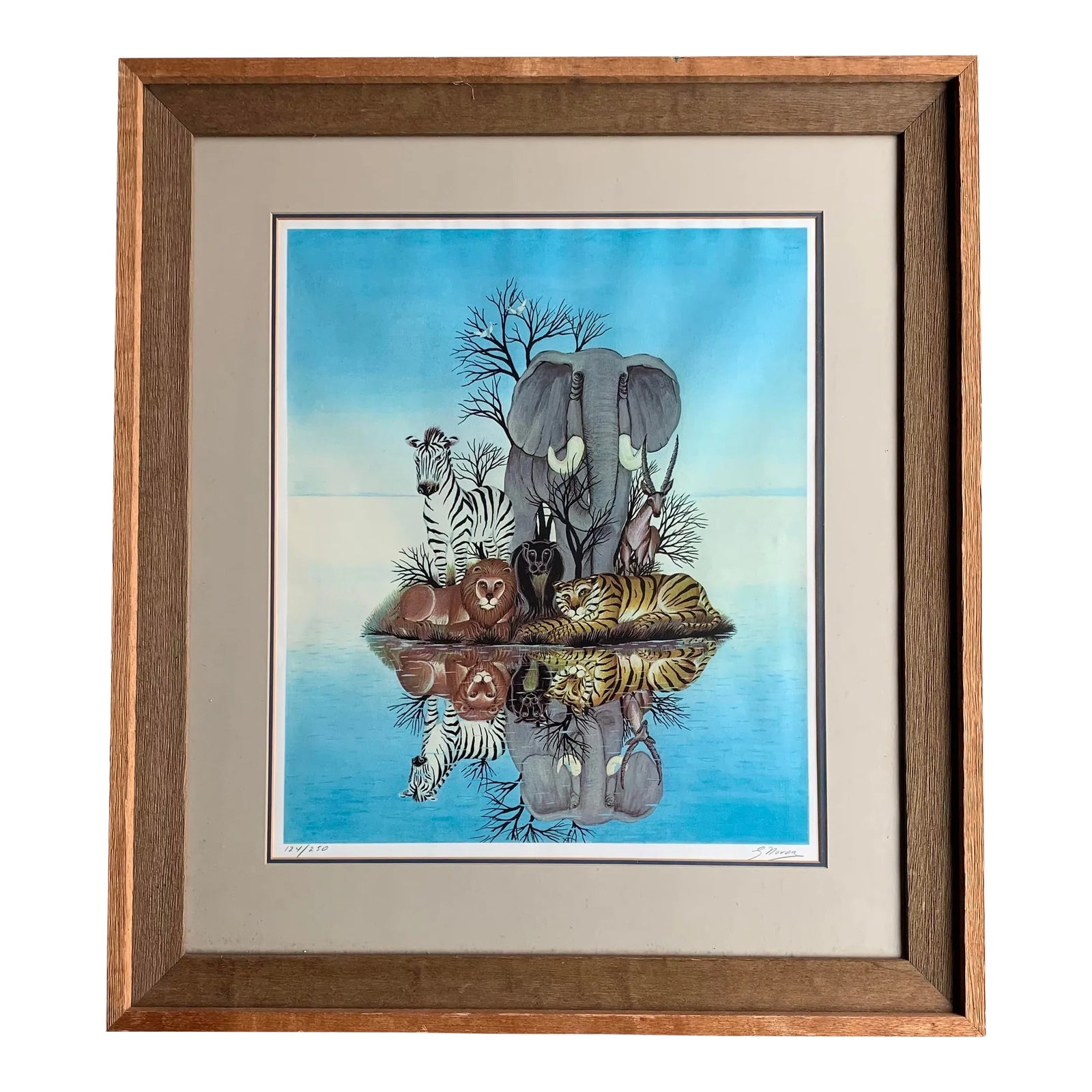 Original 1970’s Framed Lithograph “Safari Animals” by Gustavo Novoa ...