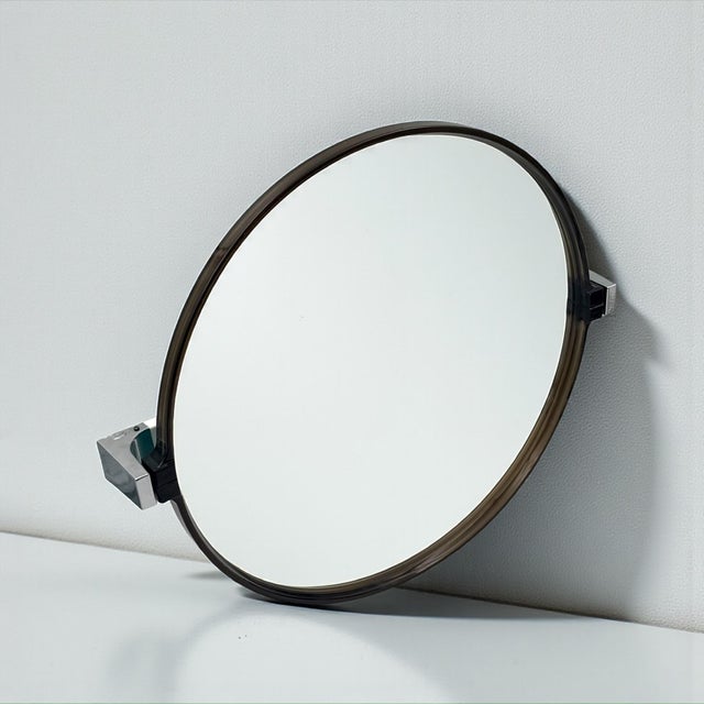 Round Space Age Pivot Mirror in Smoked Acrylic from Allibert, France ...