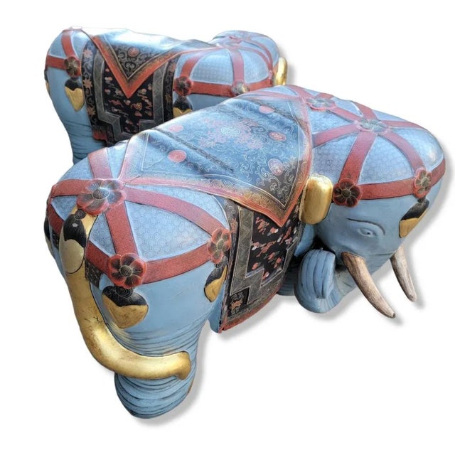 Antique Asian Carved & Hand-Painted Polychrome Elephant Stools/Garden ...