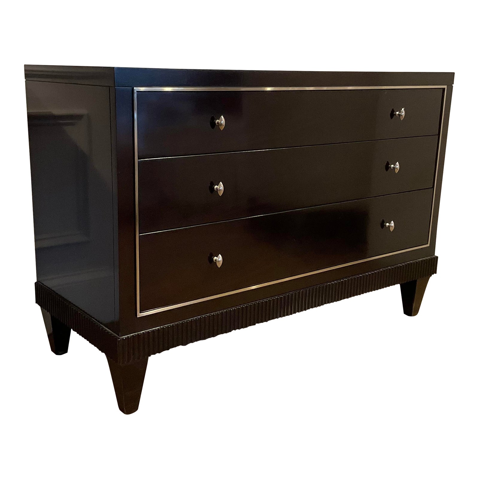 Baker Dark Walnut Finished Reeded Chest of Drawers | Chairish