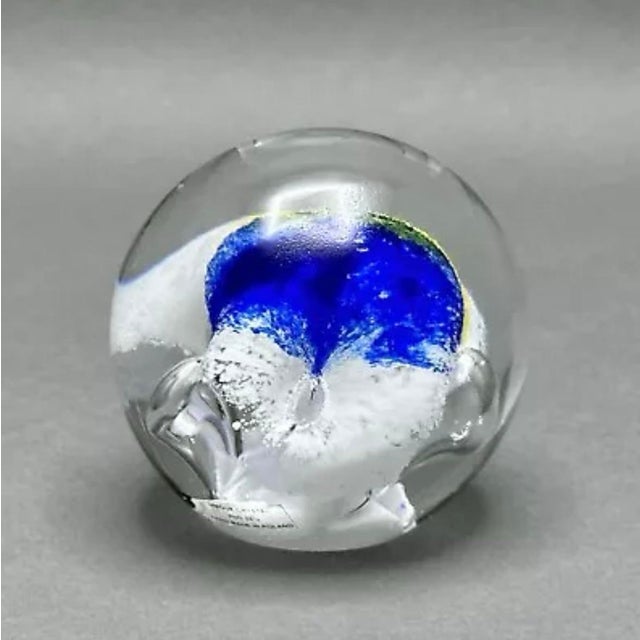 Vintage Hand Blown Clear Lead Crystal Paperweight With Blue, Yellow and ...