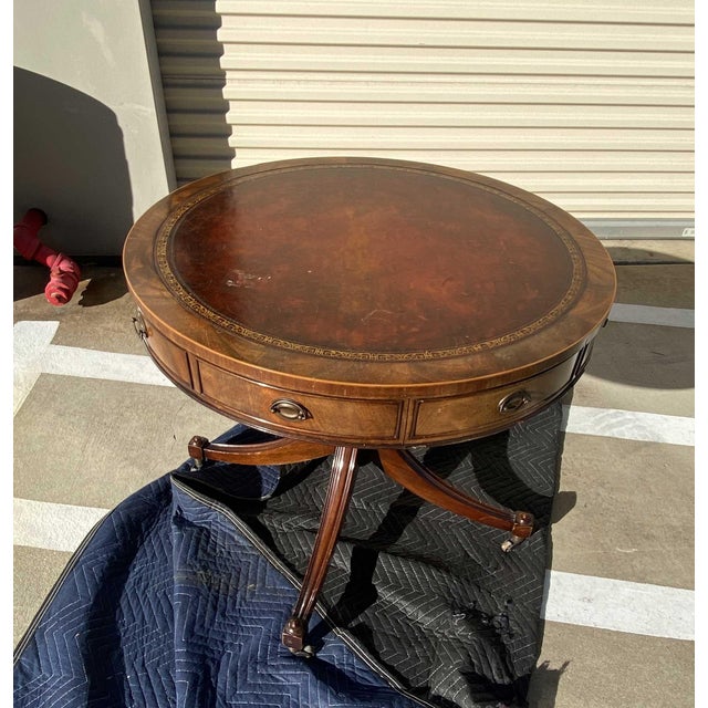 1930s Vintage Mahogany Weiman Leather Topped Side Table | Chairish