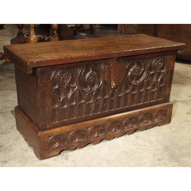 Small 17th Century French Gothic Trunk in Carved Oak | Chairish