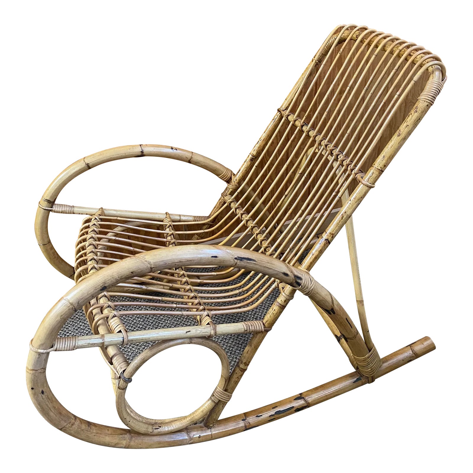 1970s Franco Albini Style Bamboo Rocking Chair | Chairish