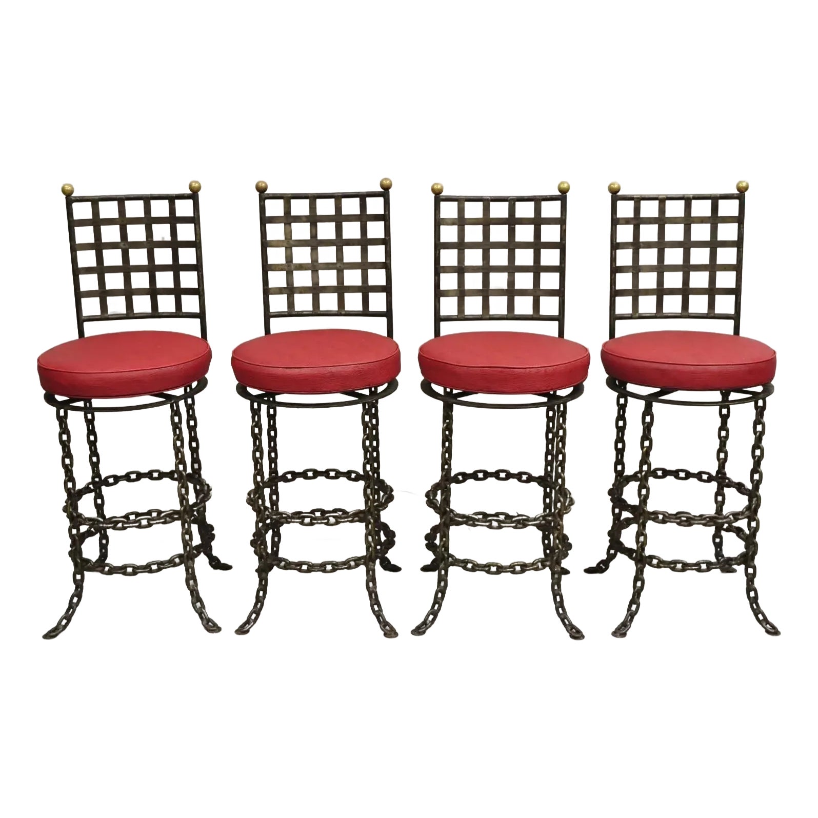 Vintage Mid Century Brutalist Iron Chain Link Swivel Counter Bar Stools ...