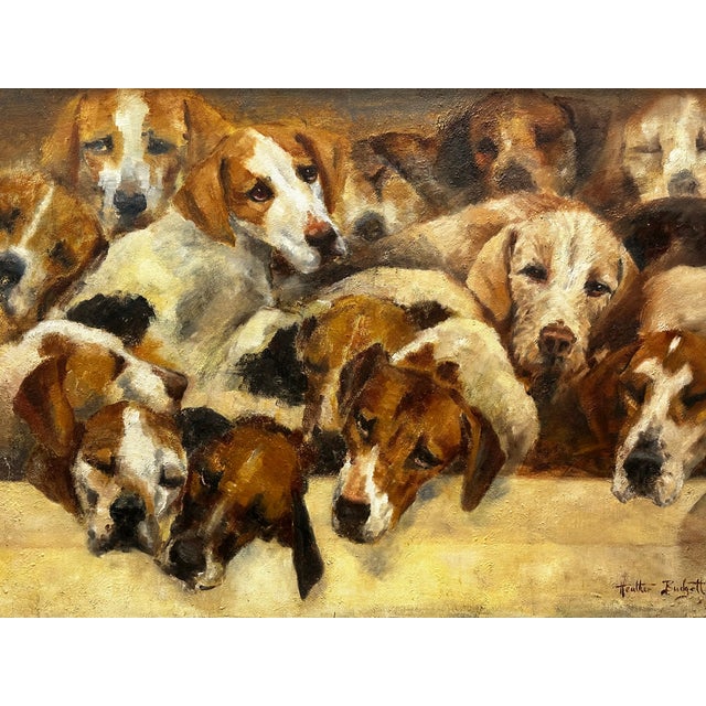 Circa 1982 Oil Painting of a Pack English Foxhounds Morning After ...