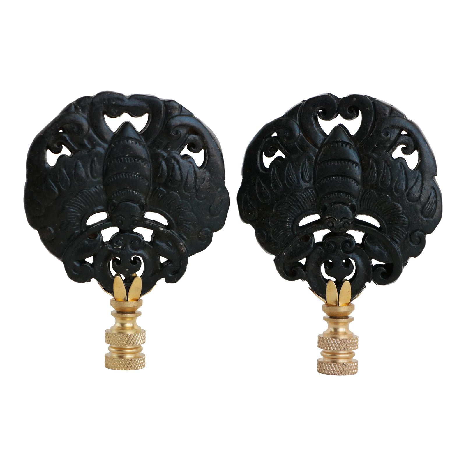 Asian Butterfly Carved Stone Lamp Finials - a Pair | Chairish