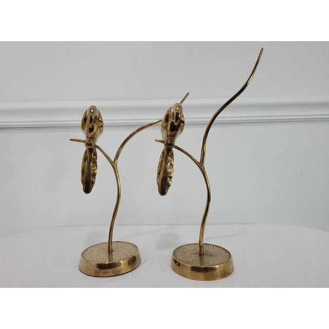 Vintage Brass Metal Parrot on Stand Sculptures - A Pair | Chairish