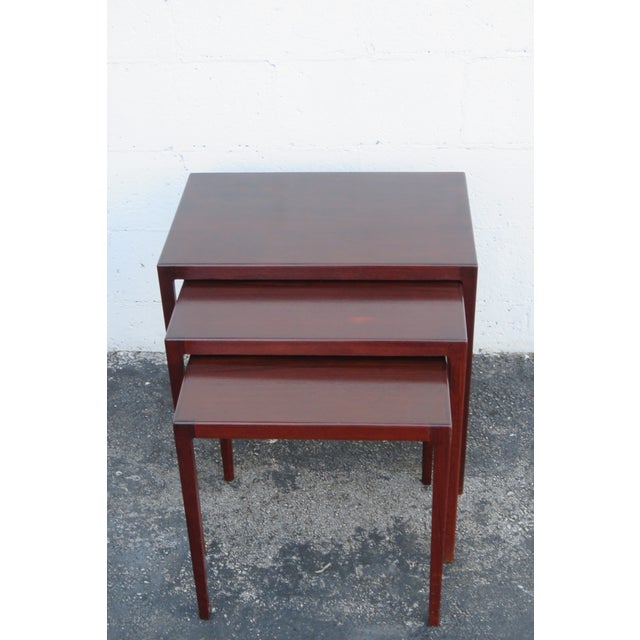 Mid Century Danish Modern Teak Wood Set of Three Nesting Tables | Chairish