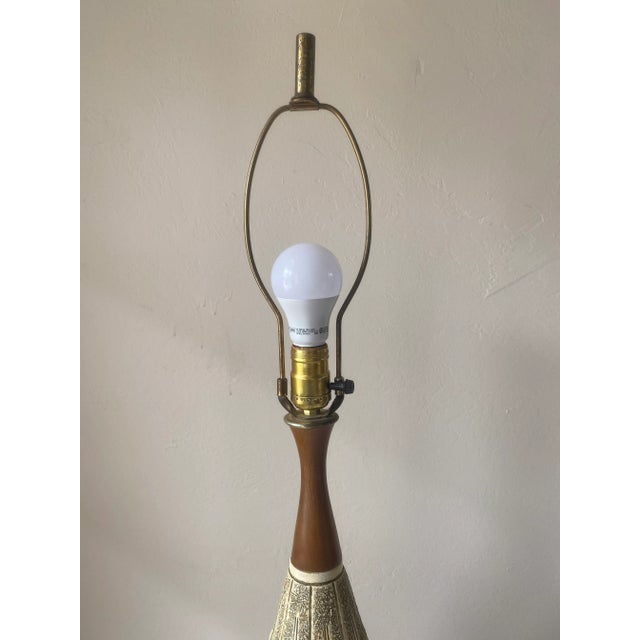 Vintage Mid-Century Modern Quartite and Teak Gold and Cream Colored ...