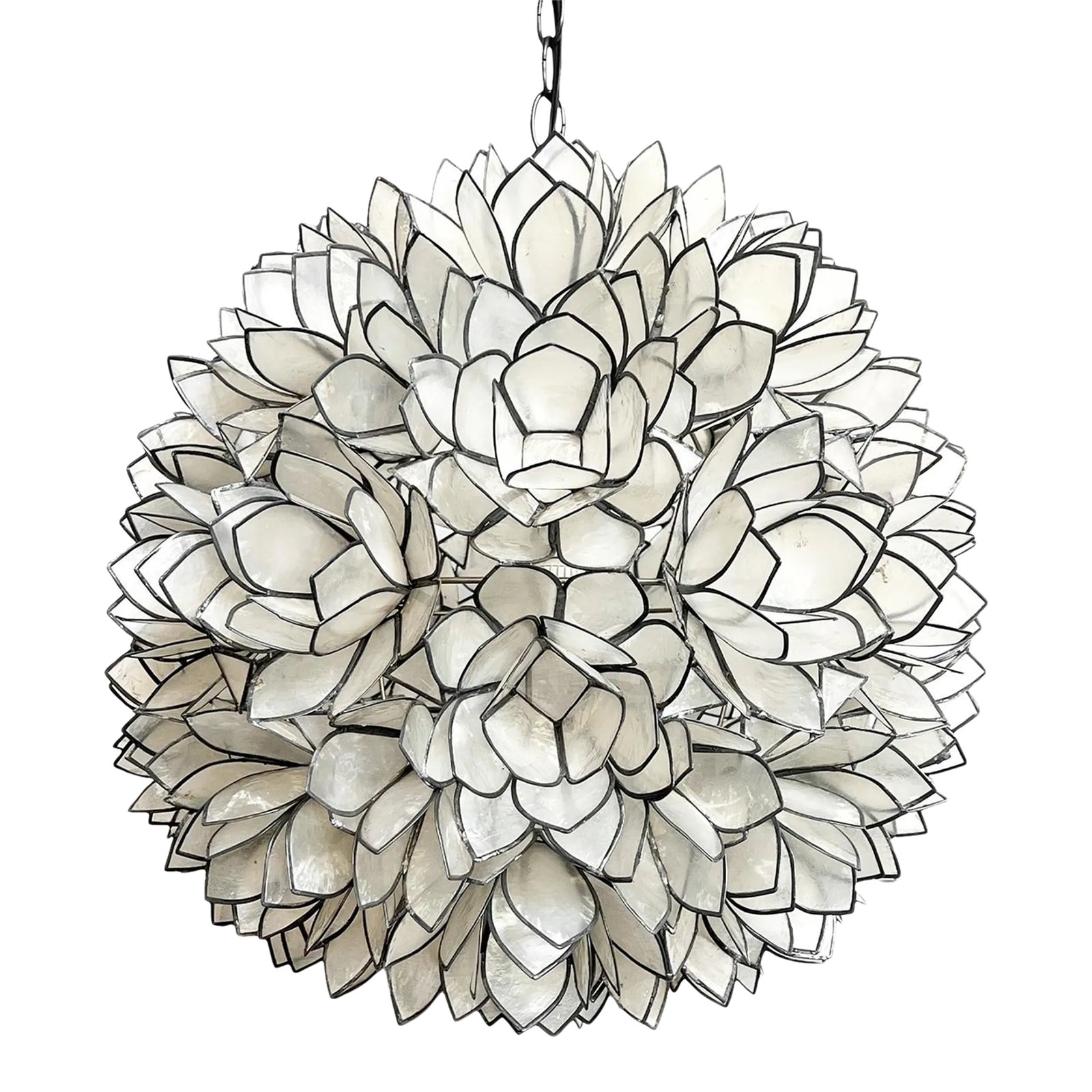 Contemporary Capiz Lotus Flower Globe Pendant Light 20" | Chairish