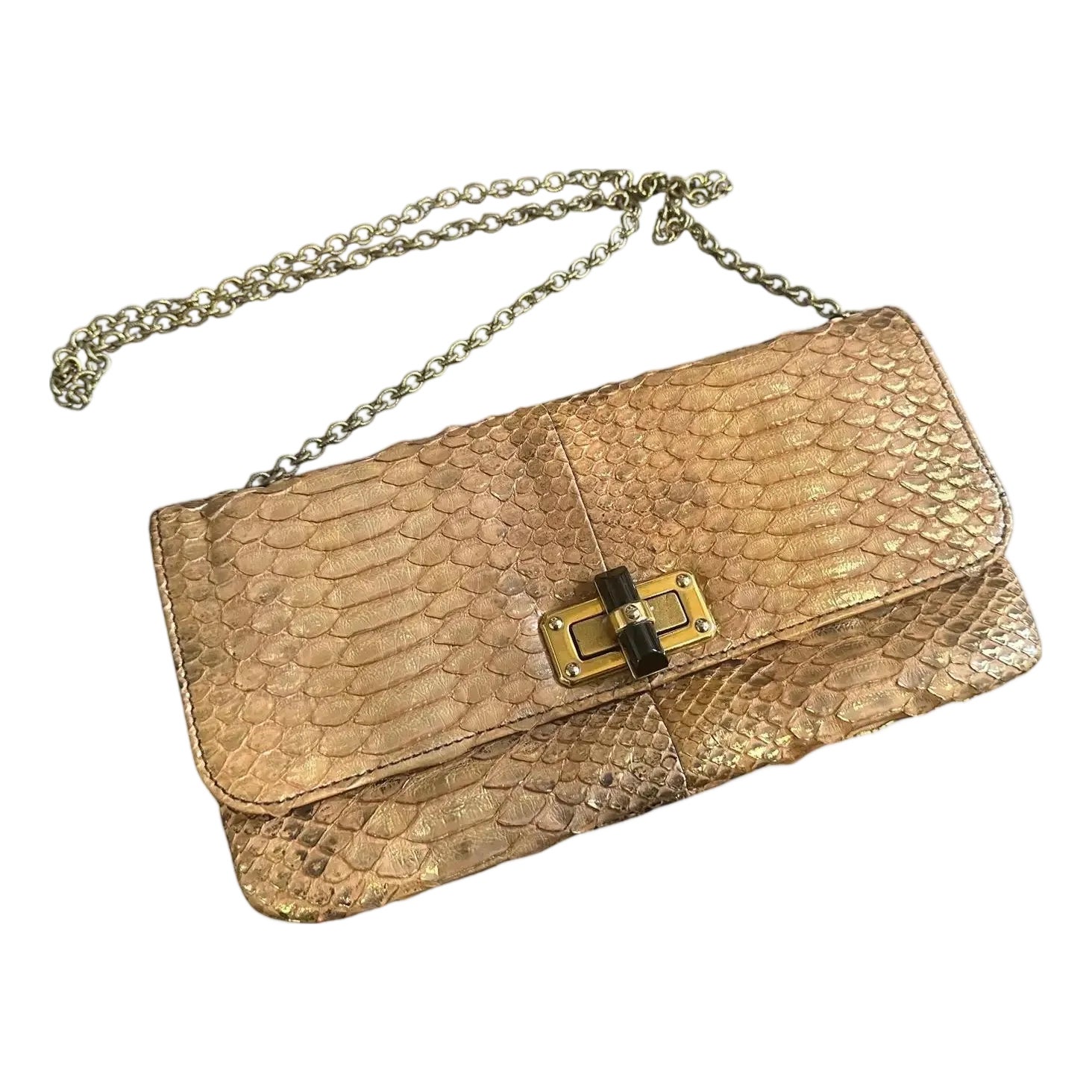 1980s Elegant Embossed and Gilded Leather Baguette Bag by Lanvin Paris ...
