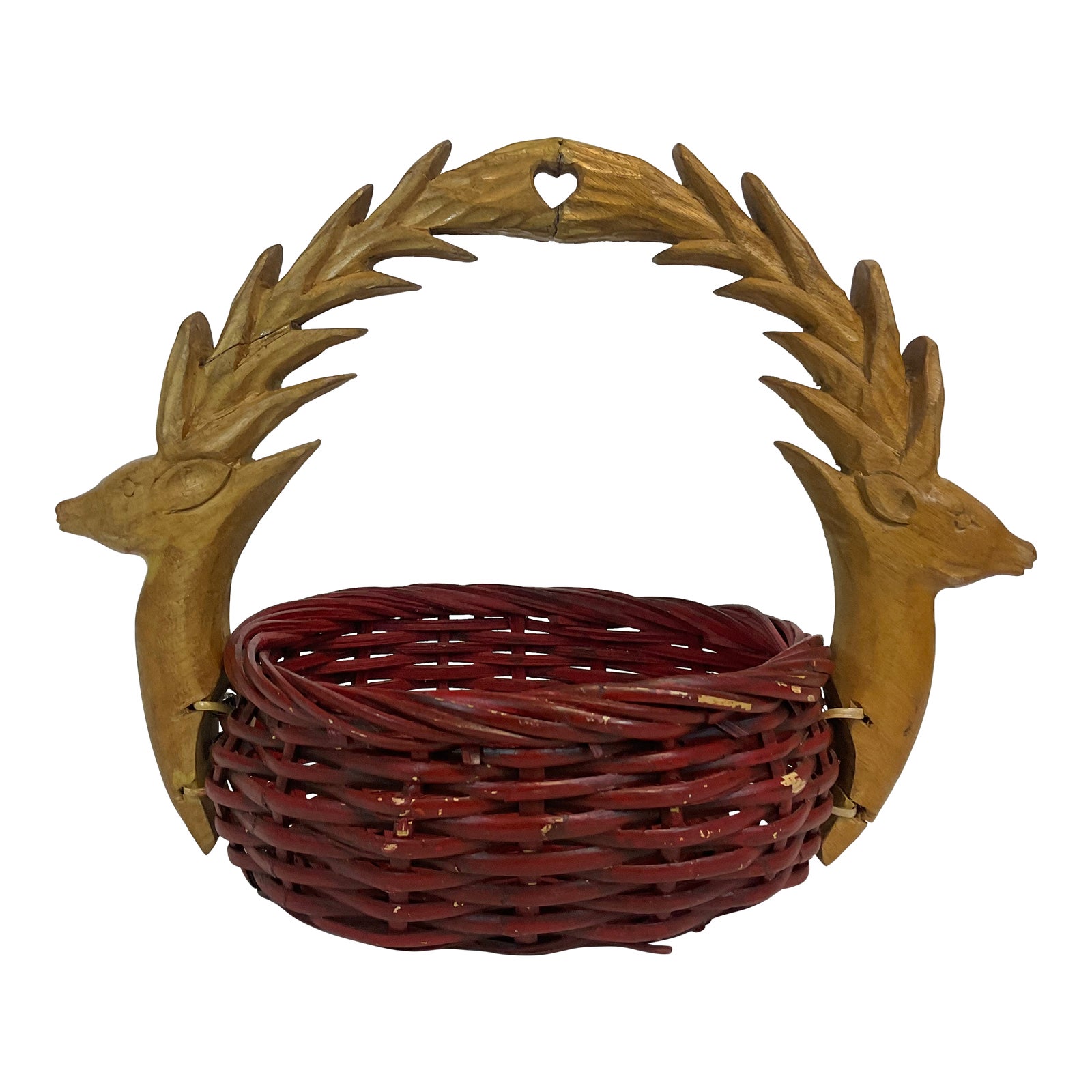 1930s Arts & Crafts Christmas Folk Art Hand Carved Double Deer Handled ...