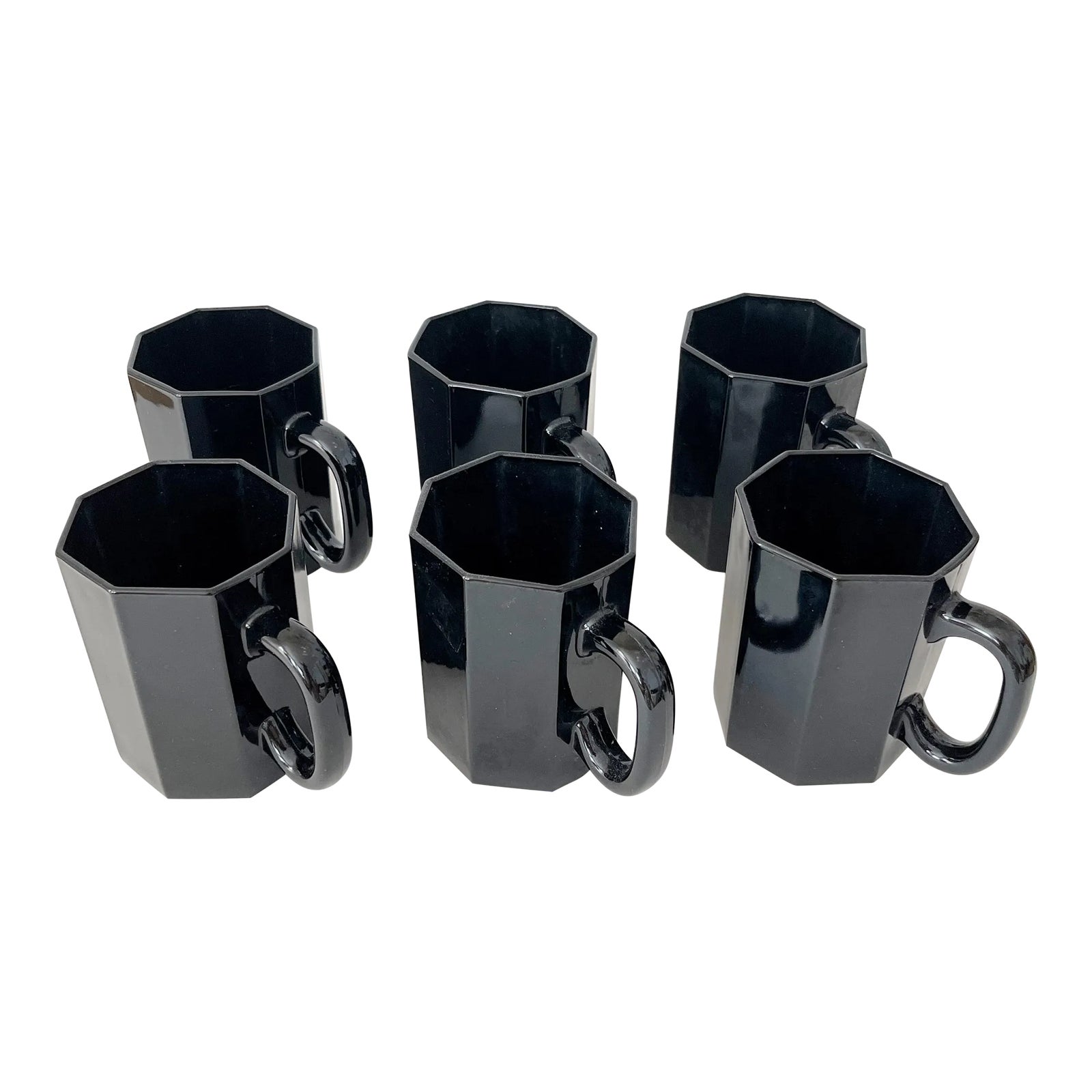 1980s Arcoroc France Postmodern Black Octime Octagon Glass Cups - Set ...