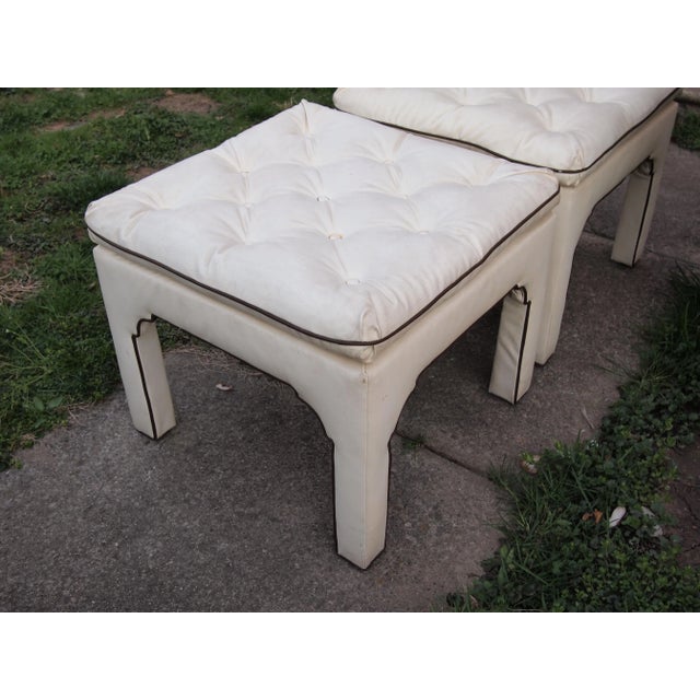 Vintage Cream Ivory Off-White Leather-Wrapped Ottomans Stools with ...