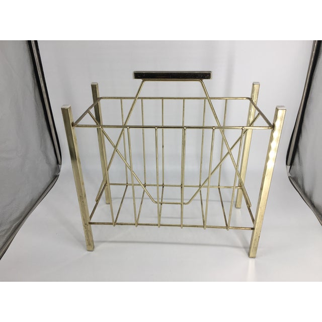 Mid 20th Century Gold Tone Rectangular Magazine Rack | Chairish