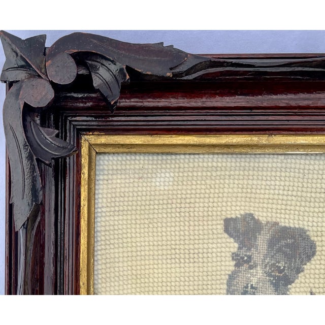 Antique Needlepoint Terrier Dogs Carved Wood Frame | Chairish