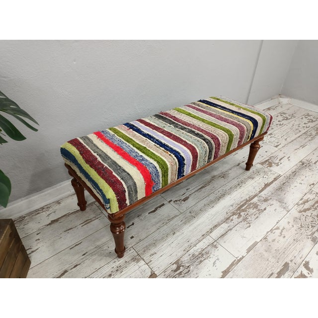 Colorful Kilim Upholstered Bench | Chairish