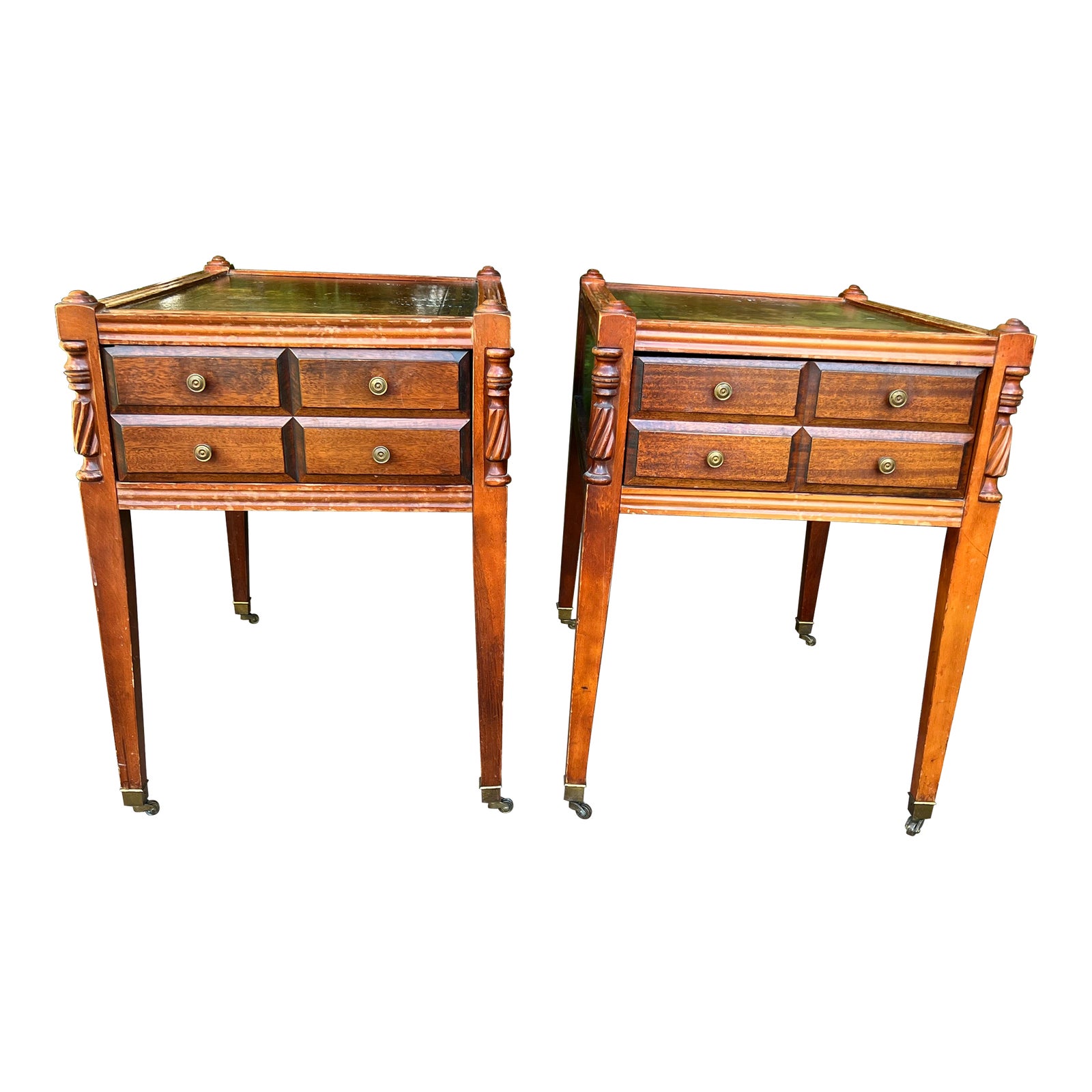 1950s Vintage Leather Top Side Tables - Set of 2 | Chairish