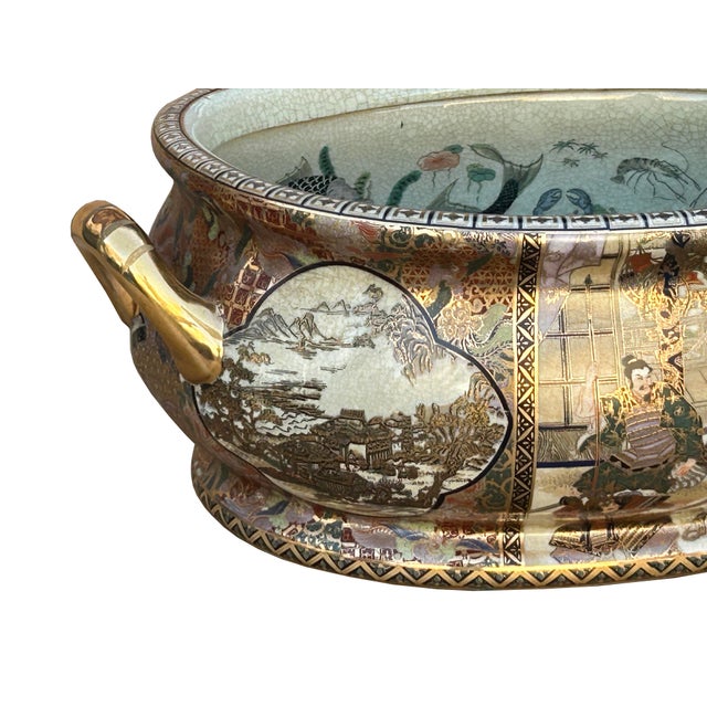 Porcelain Canton White Golden Famille Color People Scenery Oval Pot ...