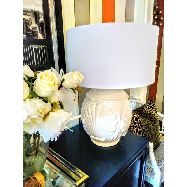 Large White Ceramic Sea Clam Shell Design Table Lamp W/ White Shade ...