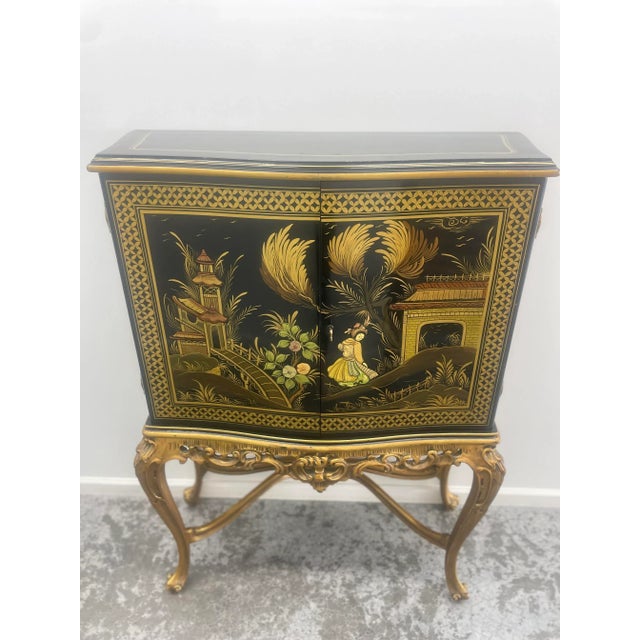 19th Century Petite Rococo Style Asian Dry Bar Chinoiserie Hand Painted ...