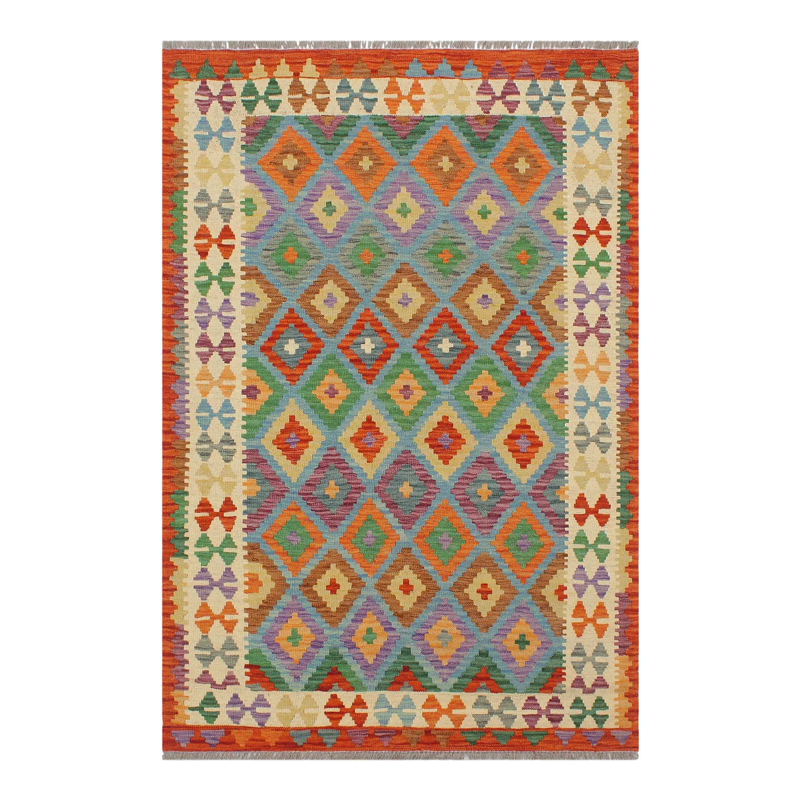 Tribal Kilim Blue Beige Wool Rug - 3'4" X 4'10" | Chairish