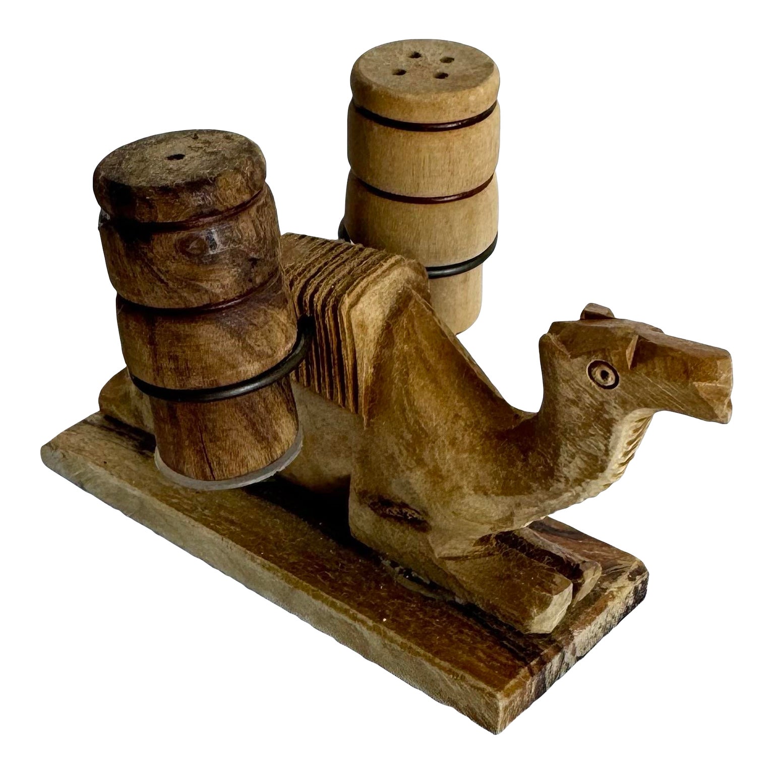 Hand Carved Wooden Camel Salt and Pepper Shakers - 3 Pieces | Chairish