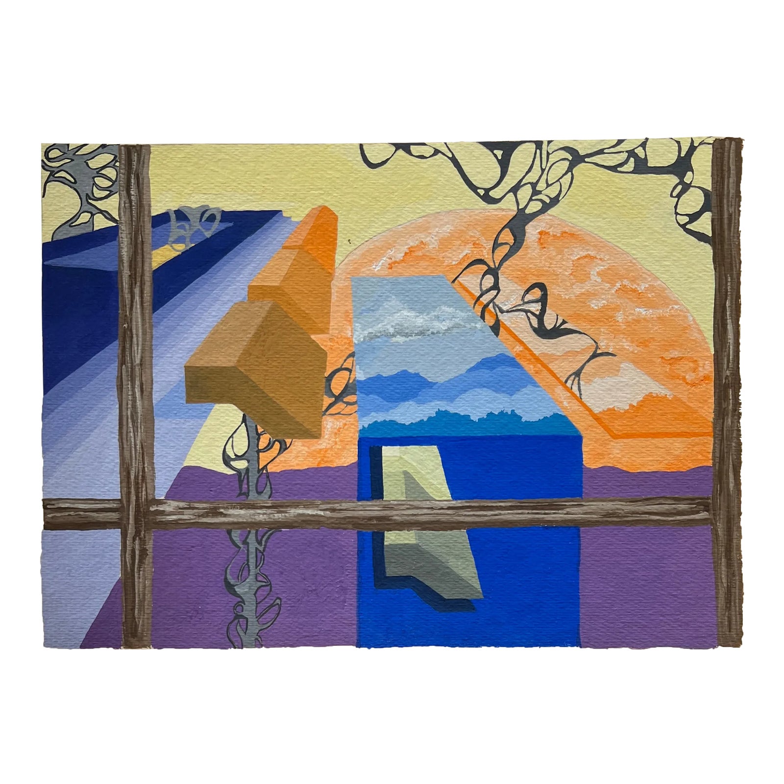 Mid 20th Century Abstract Painting, Window View | Chairish