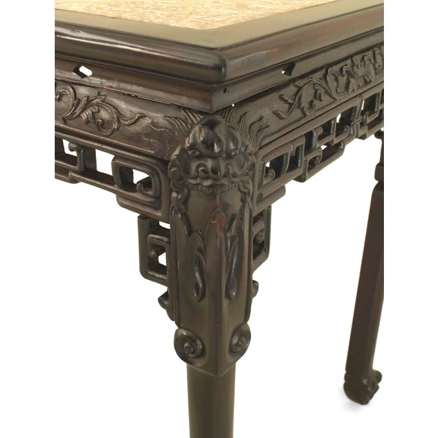 Asian Chinese Hardwood Center Table with Marble Top | Chairish