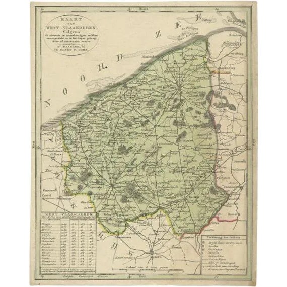 Antique Map of West Flanders in Belgium, 1840 | Chairish