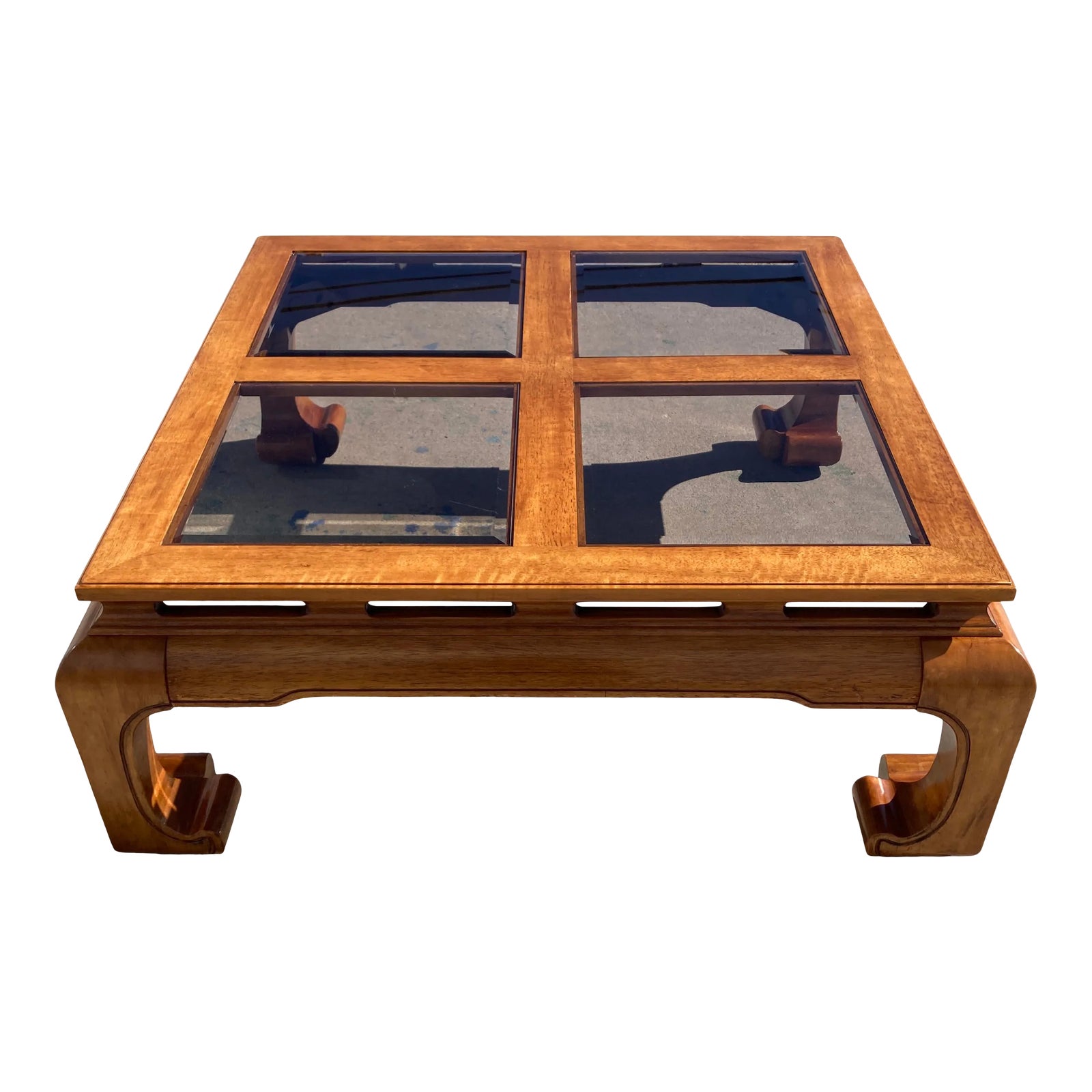 Modern Chow Leg Coffee Table Glass Panel Inset Top Manner of Schnadig ...