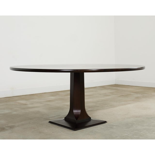 Walnut Bronzed Iron Pedestal Dining Table by Troscan | Chairish