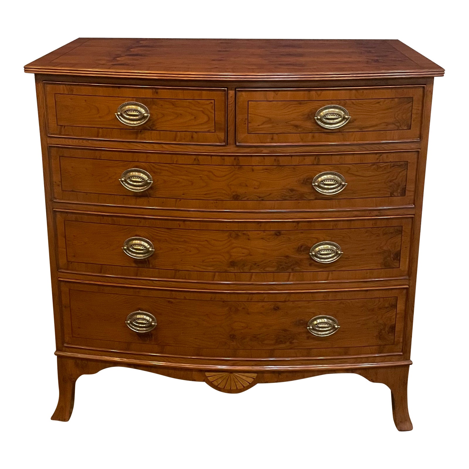 Yew Wood Bow Front Chest by Leighton Hall - Showroom Sample | Chairish