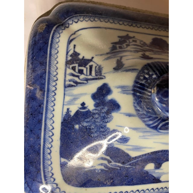 18th Century Chinese Export Blue White Canton Ware Covered Dish | Chairish