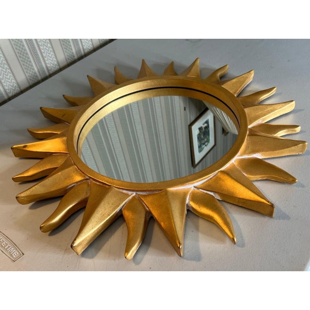 1980s Aztec Sun Wall Sunburst Mirror, Hollywood Regency Style | Chairish