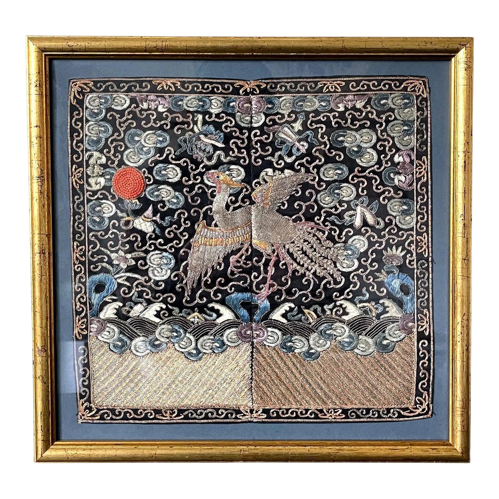 Framed Fine Embroidered Fifth Rank Badge Chinese Qing Dynasty | Chairish