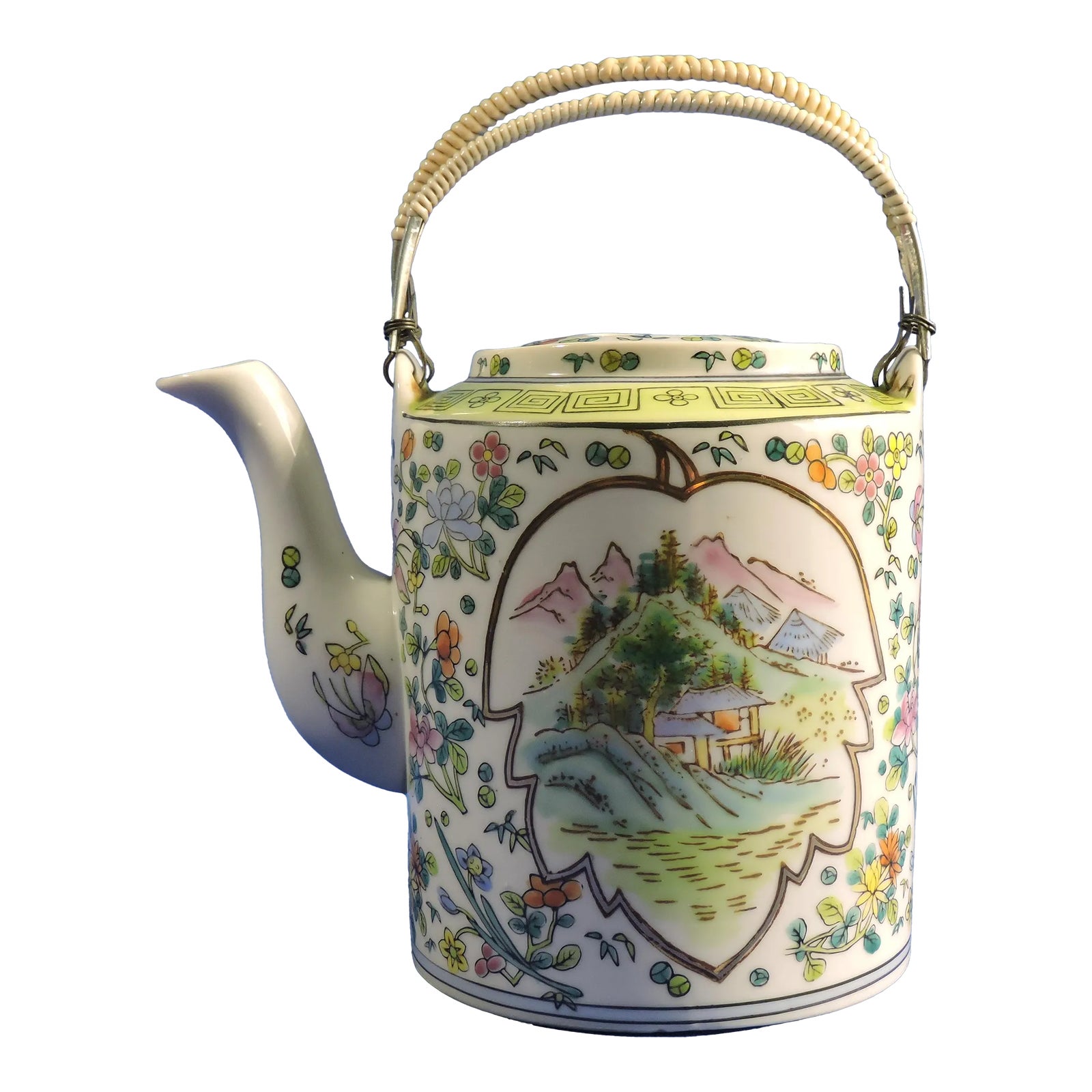 Mid 20th Century Chinese Famille Rose Hand Painted Lotus Leaf Cartouche ...