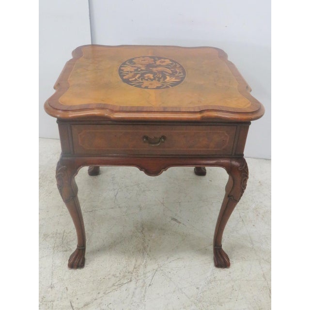 Chippendale Walnut Carved & Inlaid Side Table | Chairish
