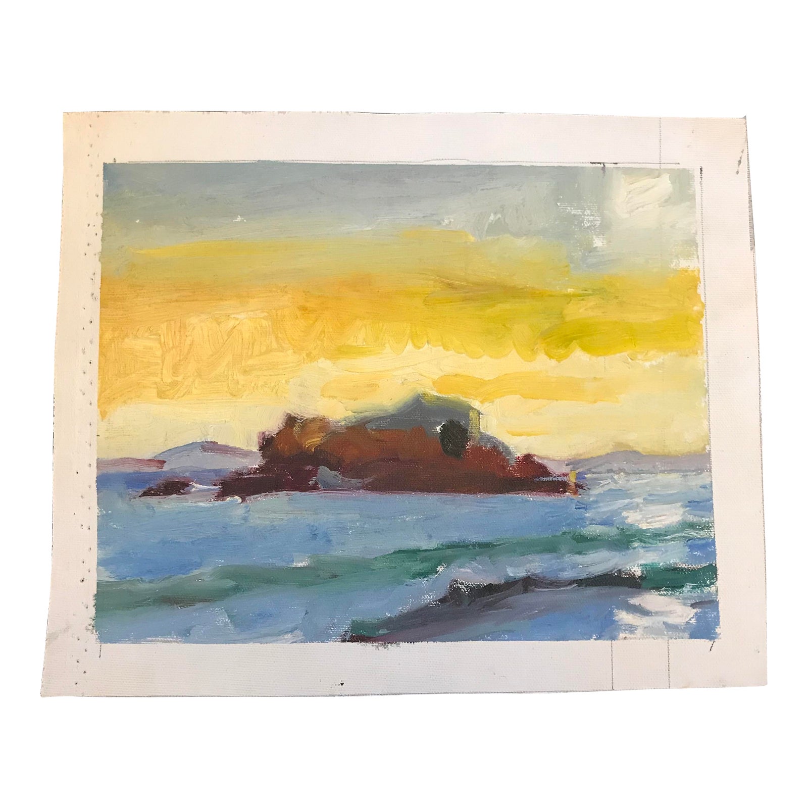 Brilliant Yellow Sky Over Craggy Islands Original Oil Painting by David ...