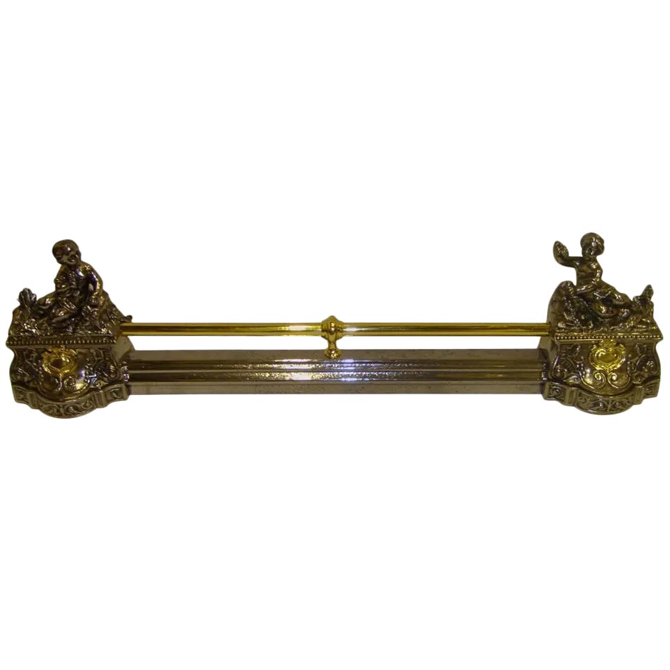 19th Century Iron and Brass Fire Bar Adorned With Cherubs | Chairish