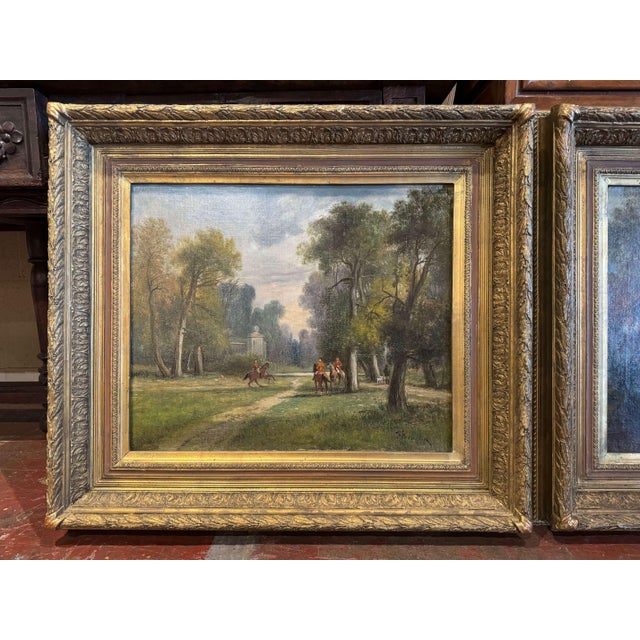 Pair of 19th Century French "Chasse a Courre" Oil Paintings Signed ...