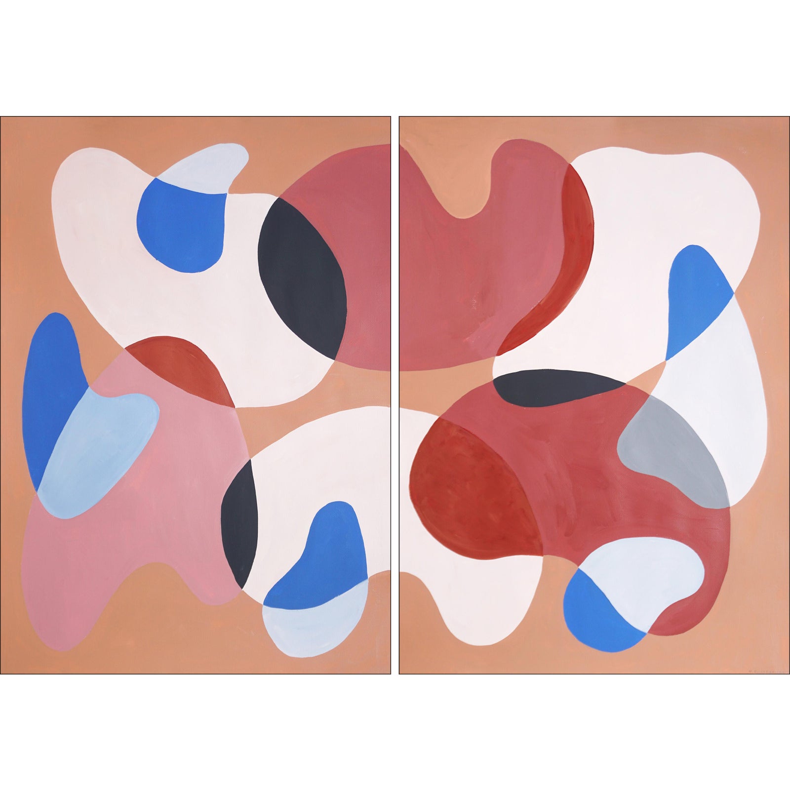 2024, Abstract Mid-Century Shapes, Original Painting of "Terracota Cave", Acrylic Painting on ...